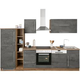 KOCHSTATION K&uuml;chenzeile &raquo;KS-Samos&laquo; Breite 310 cm, wahlweise mit E-Ger&auml;ten, mit Arbeitsplatte grau B/H/T: 310cm x 200cm x 60cm, ohne E-Ger&auml;te