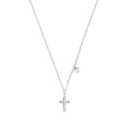 Tom Tailor Damen Tom Tailor Kette mit Anh&auml;nger &raquo;Herz-Motiv, Kreuz-Motiv&laquo; mit Zirkonia (synth.) Silber 925 (Sterlingsilber), L: 40 B: 1,4mm