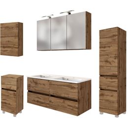 Welltime Badm&ouml;bel-Set &raquo; M&ouml;bel Baabe Waschtisch-Set 3tlg. oder 5tlg.&laquo; 5 Stk. tlg. braun Holzwerkstoff Set 16 5tlg.: Waschtisch 120cm breit, 