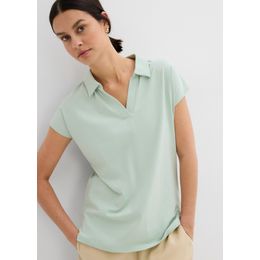 bonprix Damen T-Shirt, gr&uuml;n, Gr. 48, Jersey, Obermaterial: 95% Baumwolle, 5% Elasthan, Shirts, Regular Fit Passform, Kurzarm, offener Polokragen