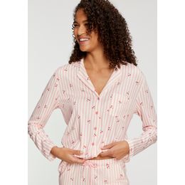 Damen Pyjamaoberteil, VIVANCE DREAMS BY LASCANA, Gr. 36, rosa, Single Jersey, Obermaterial: 50% Baumwolle, 50% Viskose, bedruckt, gestreift, Shirts,