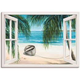 Artland Leinwandbild &raquo;Fensterblick - Karibik&laquo; Fensterblick 1 Stk. tlg. auf Holzrahmen gespannt wei&szlig; Leinwand B/H/T: 70cm x 50cm, Leinwandbild Fensterblick 