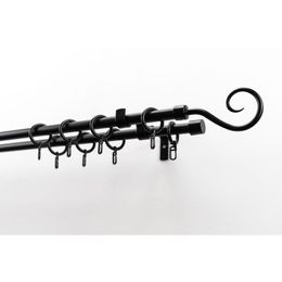 Garesa Gardinenstange &raquo;Clara&laquo; &Oslash; 16 mm 2 l&auml;ufig-l&auml;ufig Wunschma&szlig;l&auml;nge Vorhanggarnitur, mit Ringe und Haken, verl&auml;ngerbar schwarz Kunststoff, Metall B/L