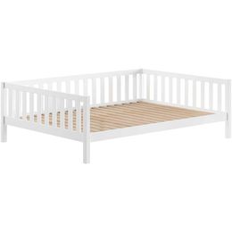 Vipack Kinderbett &raquo;Dallas, Massivholzbett, umbaubar vom Boden- zum Daybett&laquo; inkl. Rolllattenrost und Sprossenumrandung, 90 oder 140x200 cm breit, stabil und 