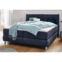 Home Affaire Boxspringbett &raquo;Salo XXL&laquo; in Samtoptik oder Struktur, 6 Breiten in &Uuml;berl&auml;nge 220cm, 4 H&auml;rtegrade blau Struktur, Liegefl&auml;che B/L: 160cm x 
