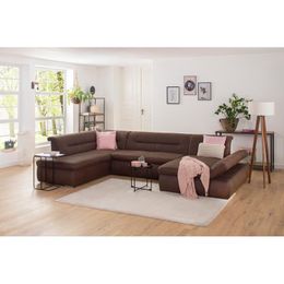 Home Affaire Wohnlandschaft &raquo;Avesa U-Form&laquo; Wahlweise mit Armteilverstellung und Bettfunktion, B/T/H: 355/216/80cm braun 100% Polyester B/H/T: 355cm x 