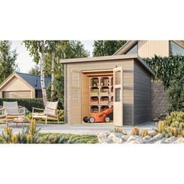 Karibu Gartenhaus &raquo;"Merseburg 6" vorvergraut&laquo; aus Fichtenholz, farbig lasiert grau Holzwerkstoff ohne Fu&szlig;boden