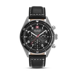 SWISS MILITARY HANOWA Herren Chronograph &raquo;Greyhound Chrono&laquo; Quarzuhr, Armbanduhr, Herrenuhr, Swiss Made, Lederarmband, analog, Tag schwarz 