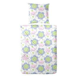 Primera Bettw&auml;sche &raquo;Renforce-Bettw&auml;sche Smile for me&laquo; 2 Stk. mit Smiley Bl&uuml;ten in bunten Farben blau Renforc&eacute;, Obermaterial: 100% Baumwolle B/L: 135cm x 200cm