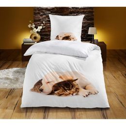 Kinzler Bettw&auml;sche &raquo;Hund & Katze&laquo; 2 Stk. aus Baumwoll-Renforc&eacute; bunt Renforc&eacute;, Obermaterial: 100% Baumwolle B/L: 135cm x 200cm, 1 Stk., 1 Stk., 