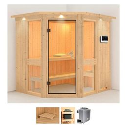 Karibu Sauna &raquo;Aline 1&laquo; Set, Ofen 9 kW Bio externe Strg easy beige Bio-Kombiofen, externe Steuerung, 9 kW
