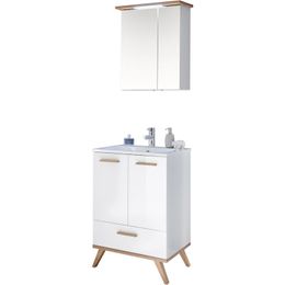 Badm&ouml;bel-Set &raquo;Quickset 2-teilig, Mineralmarmor-Waschtisch und LED-Spiegelschrank&laquo; 2 Stk. tlg. wei&szlig; Glas, Holzwerkstoff B/H/T: 61cmcm x 46cmcm