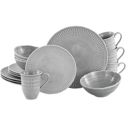 Creatable Kombiservice &raquo;Sofia, Kombi-Service 16 tlg&laquo; Klassisch-elegantes Relief grau Porzellan 16 Stk.