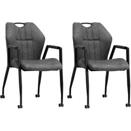 OMG Design Armlehnstuhl &raquo;Point&laquo; (Set) 2 Stk.Esszimmerstuhl mit Rollen, B&uuml;rostuhl grau Stoff B/H/T: 55cm x 90cm x 63cm, 2 Stk., Stoff uni