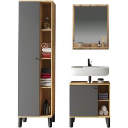 Home Affaire Badm&ouml;bel-Set &raquo;OSLO, Bad im skandinavischen Design&laquo; Set, 3 Stk. tlg. grau Holzwerkstoff B/H/T: 121cmcm x 190cmcm x 33cmcm