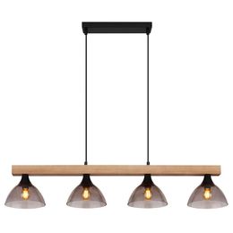 Globo LIGHTING H&auml;ngeleuchte &raquo;LINDI&laquo; E14 1 Stk. H&auml;ngeleuchte f&uuml;r Esszimmer Holz & Rauchglas schwarz 4, H: 150cm, 1 Stk.