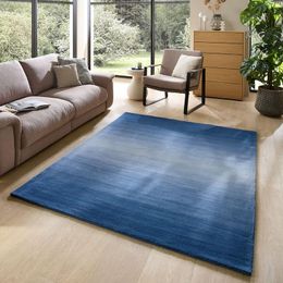 Theko Wollteppich &raquo;Wool Comfort&laquo; rechteckig 15 mm H&ouml;he Handweb Teppich, reine Wolle, handgewebt, brilliante Farben, Scandi blau Schurwolle B : 140cm 1