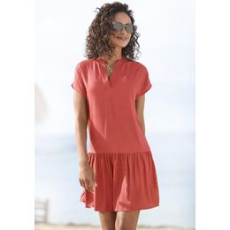 s.Oliver Damen Blusenkleid "mit Volant am Rock", orange, Gr. 42, unifarben, Web, Obermaterial: 100% Viskose, Kleider, luftiges Tunikakleid,