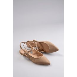 ANISTON SHOES Damen Slingpumps, Gr. 36, beige, Textil, Veloursleder, Schuhe, Flat, Sommerschuh, Riemchensandale - schmale Form