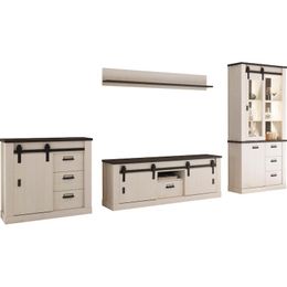 Home Affaire Wohnwand &raquo;Sherwood, Anbauwand im Industrial-Style, Komplettset, Wohnzimmer-Set&laquo; 4 Stk. tlg. wei&szlig; B/H/T: 388cmcm x 201cmcm x 43cmcm
