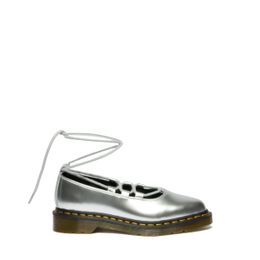 Dr. Martens Damen Loafer "Elphie", Gr. 40, silber, Lackleder, Schuhe, Blockabsatz, Ballerina, Plateauschuh mit extravaganter Schn&uuml;rung