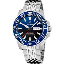 Festina Herren Quarzuhr &raquo;Diver Collection&laquo; Armbanduhr, Herrenuhr, Quarzuhr, Edelstahlarmband, Datum, Saphirglas silber Einheitsgr&ouml;&szlig;e