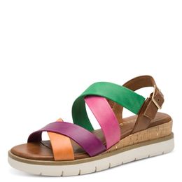 Marco Tozzi Damen Keilsandalette, Gr. 39, bunt, Lederimitat, mehrfarbig, Schuhe, Plateau, Riemchensandale in farbenfroher Gestaltung