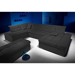 Home Affaire Wohnlandschaft &raquo;U-Form&laquo; wahlweise mit Bett- und Armlehnfunktion grau Struktur fein ( 100% Polyester);Struktur flausch (100% Polyester) B/