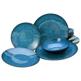 Creatable Teller-Set &raquo;Capri, Teller Set 12-tlg&laquo; Reaktivglasur blau Steinzeug 12 Stk.