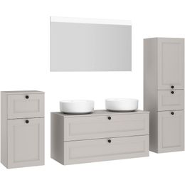 Nobilia Badm&ouml;bel-Set &raquo;Cascada&laquo; Set, inkl. 2 Aufsatzwaschbecken und beleuchtetem Spiegel mit Touch-Sensor, 6 Stk. tlg. beige B/H/T: 230cmcm x 184cmcm x