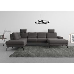 Sit & More sit&more Wohnlandschaft &raquo;Cinturo U-Form&laquo; inklusive Sitztiefenverstellung und Federkern, Sitzh&ouml;he 48 cm grau B/H/T: 345cm x 91cm x 226cm, Luxus-