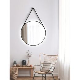 Talos LED-Lichtspiegel rund, mit indirekter LED Beleuchtung, matt &Oslash; 80 cm schwarz &Oslash; 80cm, Lederoptik