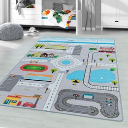 Ayyildiz Teppiche Kinderteppich &raquo;PLAY 2902&laquo; rechteckig 6 mm H&ouml;he robuster Kurflor, Stra&szlig;en Spiel Teppich, Kinderzimmer grau Polyamid B : 160cm 1 Stk., 6mm, L: 230cm