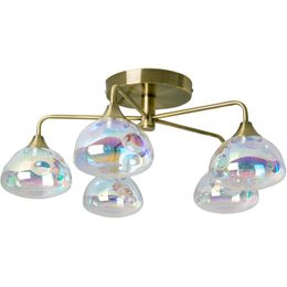 N&auml;ve n&auml;ve LED Deckenleuchte &raquo;Varna&laquo; 1 Stk. Warmwei&szlig; 5 flg. irisierendes Glas incl. LEDs warmwei&szlig; Gestell messing grau 5, &Oslash; 50cm H: 23cm, 1 Stk.