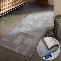 Villeroy & Boch Wollteppich &raquo;Wilhelmine&laquo; rechteckig 10 mm H&ouml;he L&auml;ufer, handgewebt, Wolle, Natur, Wohnzimmer, Geometrie, Boho grau Wolle B : 80cm 1 Stk., 10mm, L: 