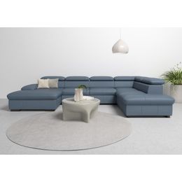 OTTO home Wohnlandschaft &raquo;Alberto U-Form&laquo; mit Kopfteilverstellung, wahlweise mit Schlaffunktion blau Luxus-Microfaser in Lederoptik (100% Polyester);