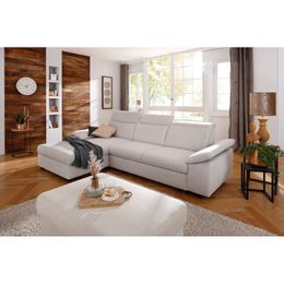 OTTO home Ecksofa &raquo;Mauritius L-Form&laquo; mit Kopfteil- und Armlehnverstellung, Schlaffunktion & Bettkasten beige Struktur fein (100% Polyester);Luxus-