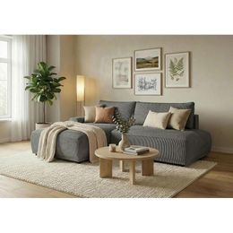 Trendmanufaktur Ecksofa &raquo;Fordon II, Schlafsofa mit Bettkasten, Couch in L-Form, Breite 250 cm&laquo; in Cordstoff HYPER, dunkelgrau, Armlehne links grau 92%