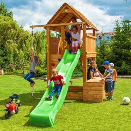 Fungoo Spielturm &raquo;FORTRESS Toybox&laquo; mit Schaukel & Rutsche braun Holz, Metall, Polyethylen Einheitsgr&ouml;&szlig;e