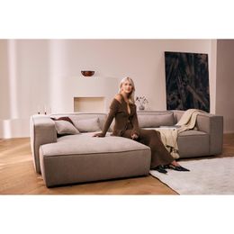 LeGer Home by Lena Gercke Ecksofa &raquo;PIARA Struktur mit Kedernaht L-Form&laquo; wahlweise Ottomane rechts/links, schwarze F&uuml;&szlig;e, bequemer Sitzkomfort braun 100