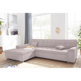 DOMO collection Ecksofa &raquo;Aversa, moderne Steppung, geschwungene Armlehnen, Breite 267cm&laquo; L-Form, wahlweise mit Bettfunktion grau Struktur weich (100% 