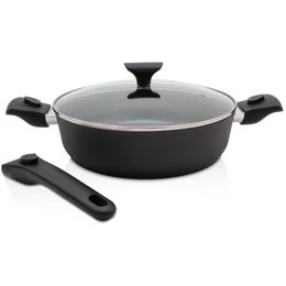 Kr&uuml;ger Servierpfanne &raquo;Aluguss Pfanne GAMMA mit Glasdeckel, 28 cm, mit abnehmbaren Griffen&laquo; Aluminiumguss f&uuml;r Induktions-Kochfelder geeignet, auch als 