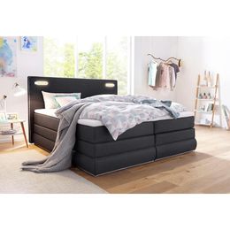 Collection AB Boxspringbett &raquo;Ninoni&laquo; inkl. Bettkasten, Topper und wahlweise mit LED-Beleuchtung grau Holzwerkstoff Struktur (100% Polyester) 
