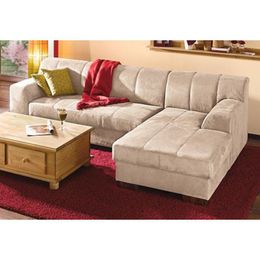 Home Affaire Ecksofa &raquo;Falk klare Linien, elegant und zeitlos, L-Form&laquo; mit Federkern und wahlweise mit Bettfunktion beige B/H/T: 262cm x 77cm x 159cm, 