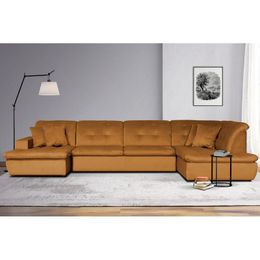 Home Affaire Wohnlandschaft &raquo;BRISBANE NEU U-Form&laquo; mit feiner Steppung, Matten-Optik, incl. Zierkissen gold 100% Polyester B/H/T: 380cm x 83cm x 202cm,