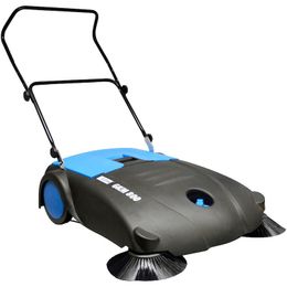 G&uuml;de Handkehrmaschine &raquo;GKM 800&laquo; klappbarer Fahrb&uuml;gel blau Zwei Hauptkehrwalzen, zwei Seitenbesen, Schmutzbeh&auml;lter, Lenkrolle
