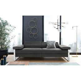 W.Schillig 2-Sitzer &raquo;finn&laquo; German Design Award 2016, Fu&szlig;gestell Chrom gl&auml;nzend, Breite 230 cm grau Flachgewebe S22 (100% Polyester);Stoff S37 (100% 