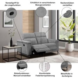 OTTO home 2-Sitzer &raquo;LUND Cord, 160 cm, manuelle o. elektrische Relaxfunktion&laquo; manuell od. elektrisch (m.USB-A), Federkern und Kopfteilverstellung 