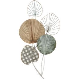 Gilde Wanddekoobjekt &raquo;Wandrelief 5 Bl&auml;tter&laquo; Wanddeko Bilder Metall, 3D, Blumen Bl&auml;tter beige Metall B/H/T: 48cm x 90cm x 6cm