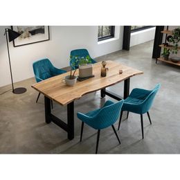 Salesfever Essgruppe &raquo;Esszimmerausstattung aus Holz und Metall&laquo; Set, 5 Stk. tlg. Essgruppe im stilvollen Look mit 4 St&uuml;hlen blau Massivholz, Metall, 